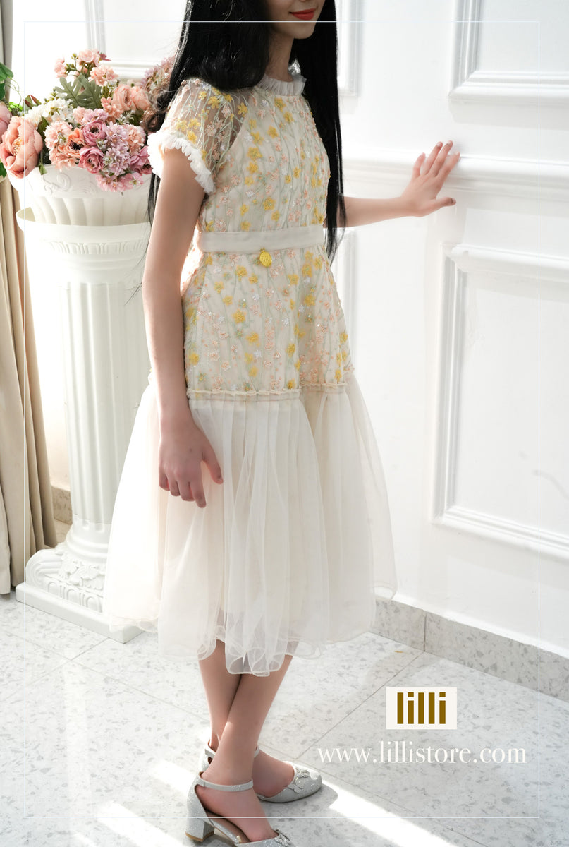Off-white and Yellow flowers Dress - princess – lilli